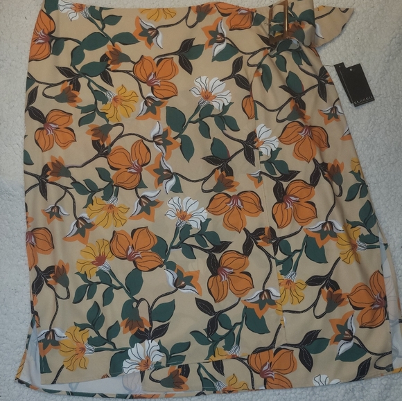 Eloquii | Skirts | Elloquii Mock Wrap Floral Printed Skirt Tortoise ...